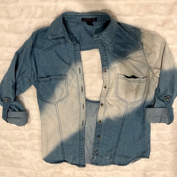 Material Girl | Tops | Jean Denim Shirt Jacket With Backless Opening ...